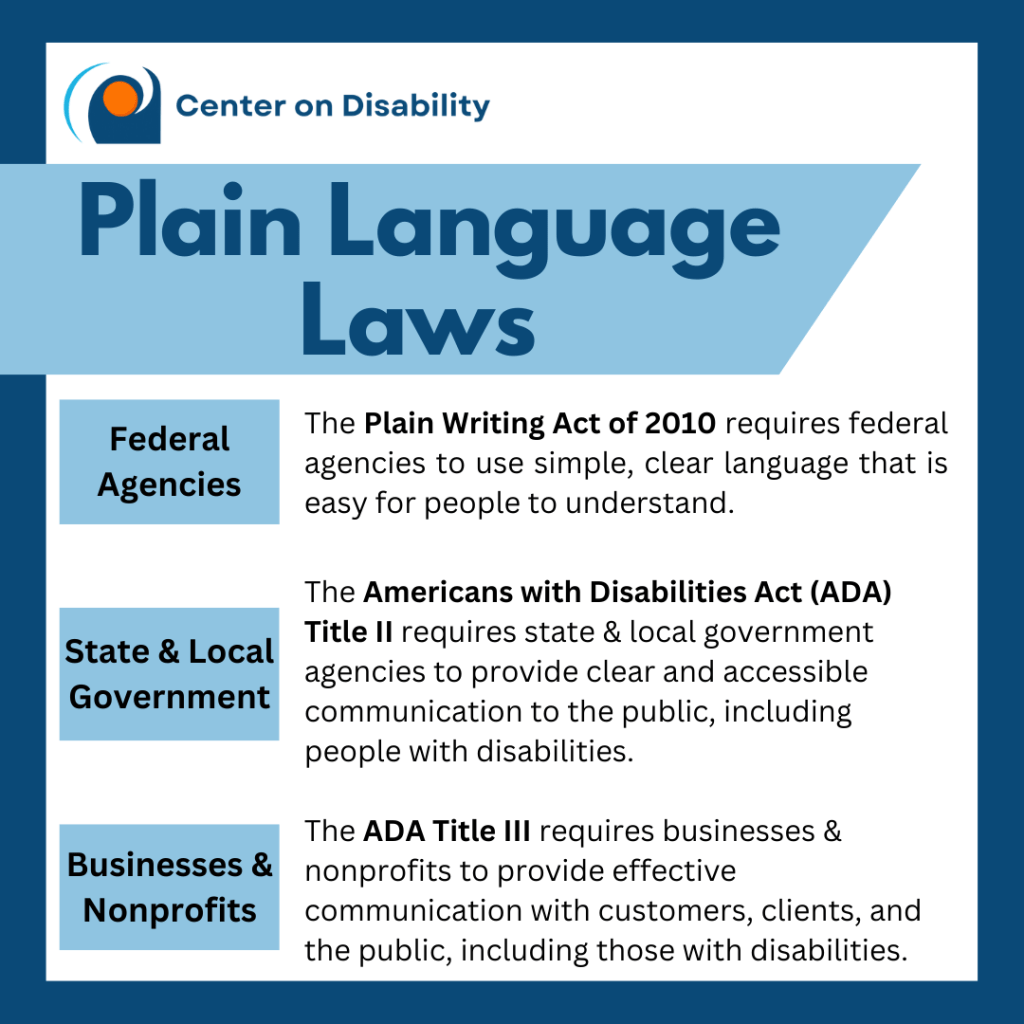 Plain language and Easy Read – Center on Disability