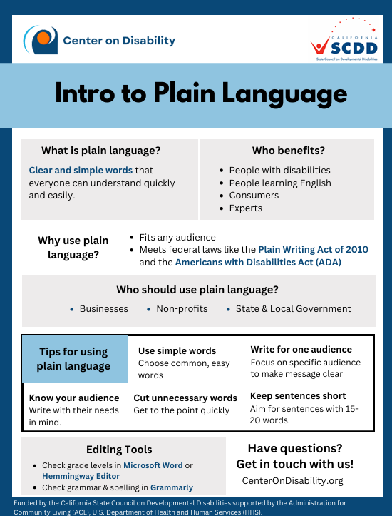 Plain language and Easy Read – Center on Disability